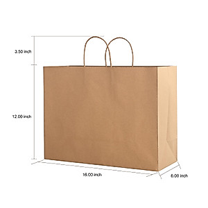 Brothersbox Large Brown Paper Bags with Handles 50PCS Kraft Gift Bags Bulk, 16 * 6 * 12 Inch for Birthday Party Grocery Retail Shopping Business