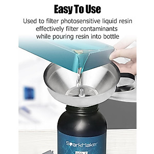 Resin Funnel, Resin Filter Funnel with Strainer 3D Printer Stainless Steel Resin Funnel for Filtering and Recycling UV SLA/DLP/LCD Photosensitive Resin, with Cleaning Brush