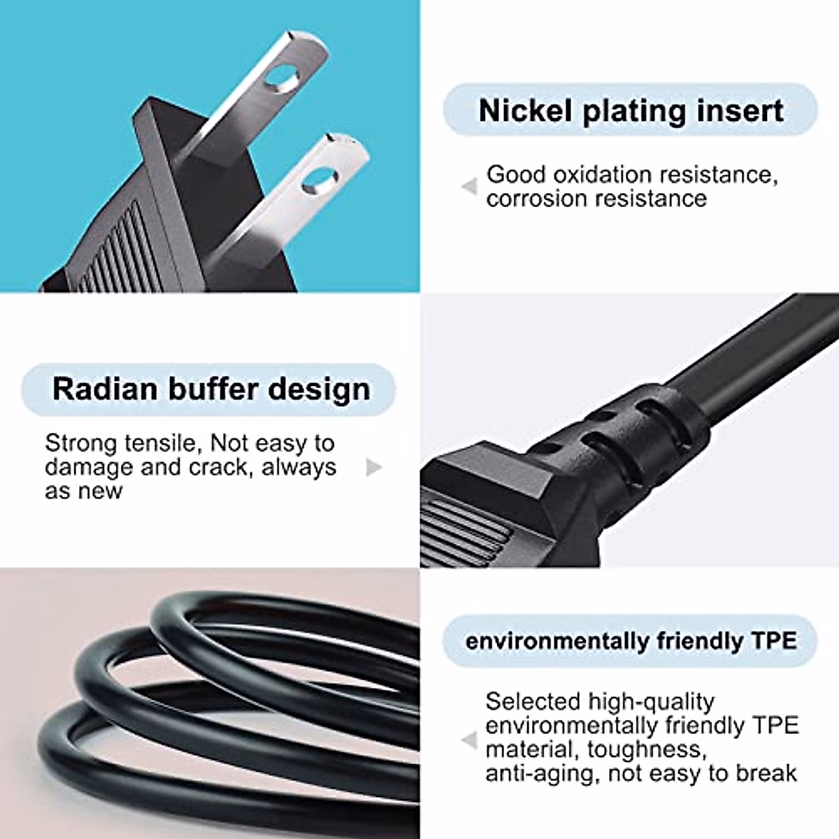 2 Prong AC Power Cord Fit for ONN. 100008736, JBL PartyBox 100 200 300 1000 310 710 1000 On-The-Go Bluetooth Speaker, ION Game Day Wireless Speaker Charger Supply Replacement Charging Cable Cord