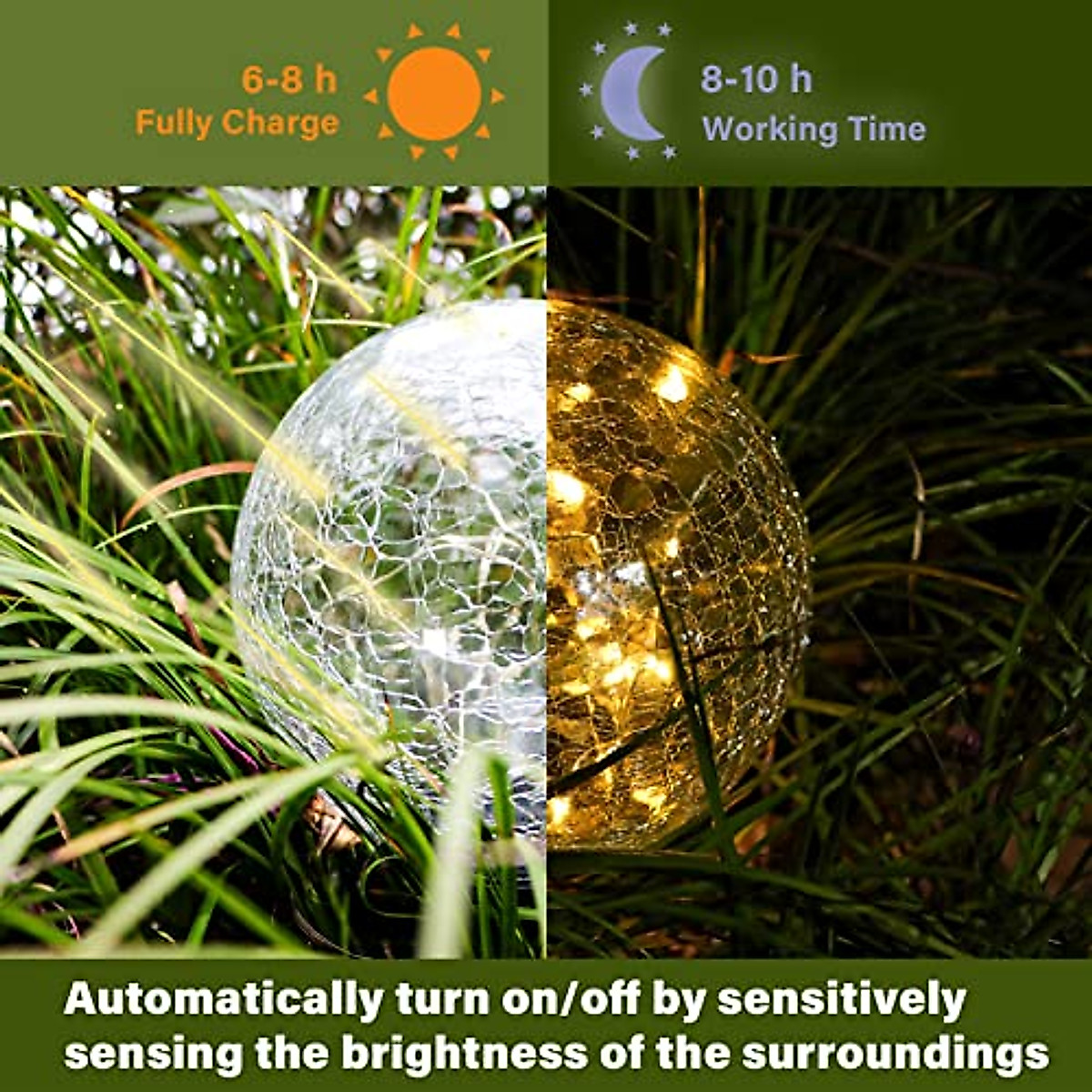 Romdecyn 2Pack Solar Globe Lights Outdoor Waterproof ,30LED Cracked Glass Balls Solar Pathway Lights for Garden Patio Party Holiday Wedding Christmas Decoration（3.9inhes）