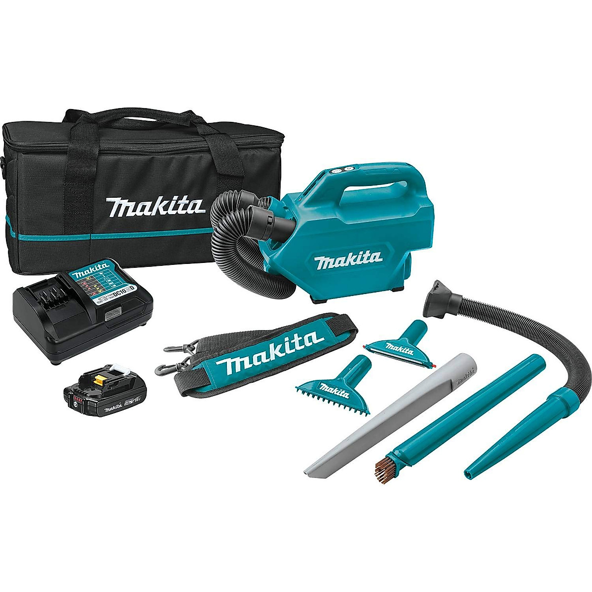Makita LC09A1 12V MAX CXT Lithium-Ion Cordless Vacuum Kit (2.0Ah) with ML103 12V MAX CXT Lithium-Ion Cordless L.E.D. Flashlight