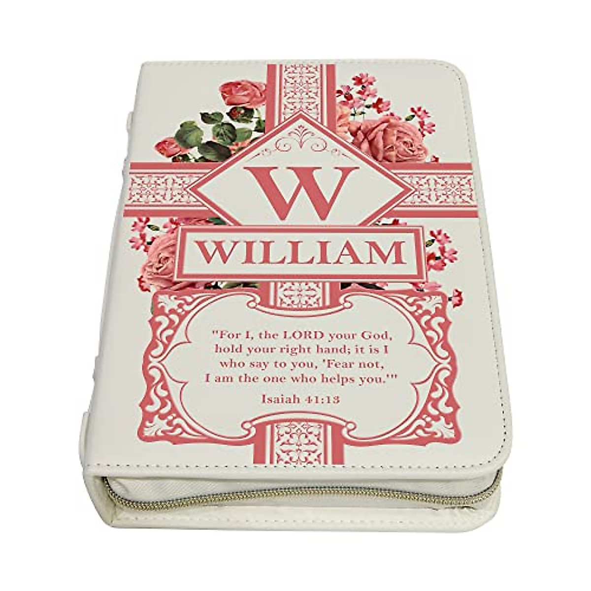 9.6x6.6 Inch Personalized Bible Cover, Custom Bible Cover – Personalized Leatherette Bible Cover and Carrying Case with Handle, Womens Bible Case - White Small (Design 2)