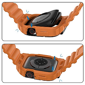 Compatible for Apple Watch Strap 44mm 42mm with Bumper Case, Loxoto Rugged Protective Drop Shock Resistant Case with TPU Band Strap Fit for iWatch 6/SE/5/4/3 Men Women Sport Military Style, Kumquat, One Size, Military