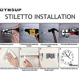 DYMSUP Mop Broom Holder Wall Mounted,3 Rack 4 Hooks Heavy Duty Mop and Broom Organizer Wall Hanging,Stainless Steel Broom Closet Garden Garage Door Tools Hanger Storage 1 Pack