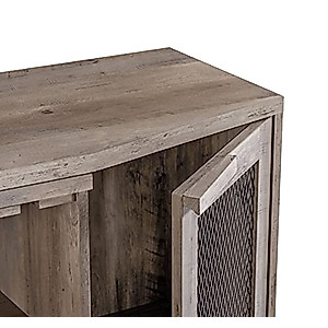 Home Source Bar Cabinet with Curved Wire Mesh Doors in Stone Grey Finish