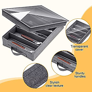 Roshtia 2 Pcs Silverware Storage Box Chest with 5 Adjustable Dividers and Removable Lid Flatware Storage Case Cutlery Storage Holder with Handles Dinnerware Storage Containers for Organizing Cutlery