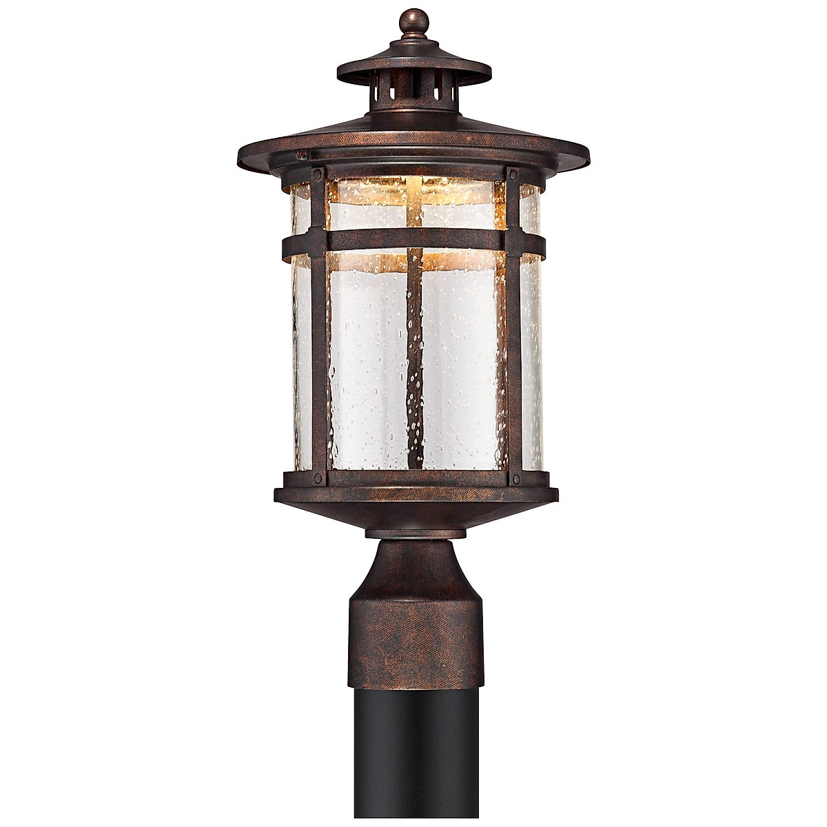 Franklin Iron Works Callaway Mission Industrial Outdoor Post Light Fixture LED Bronze 15 1/2" Seeded Glass for Exterior House Porch Patio Outside Deck Garage Yard Garden Driveway Home Lawn Walkway