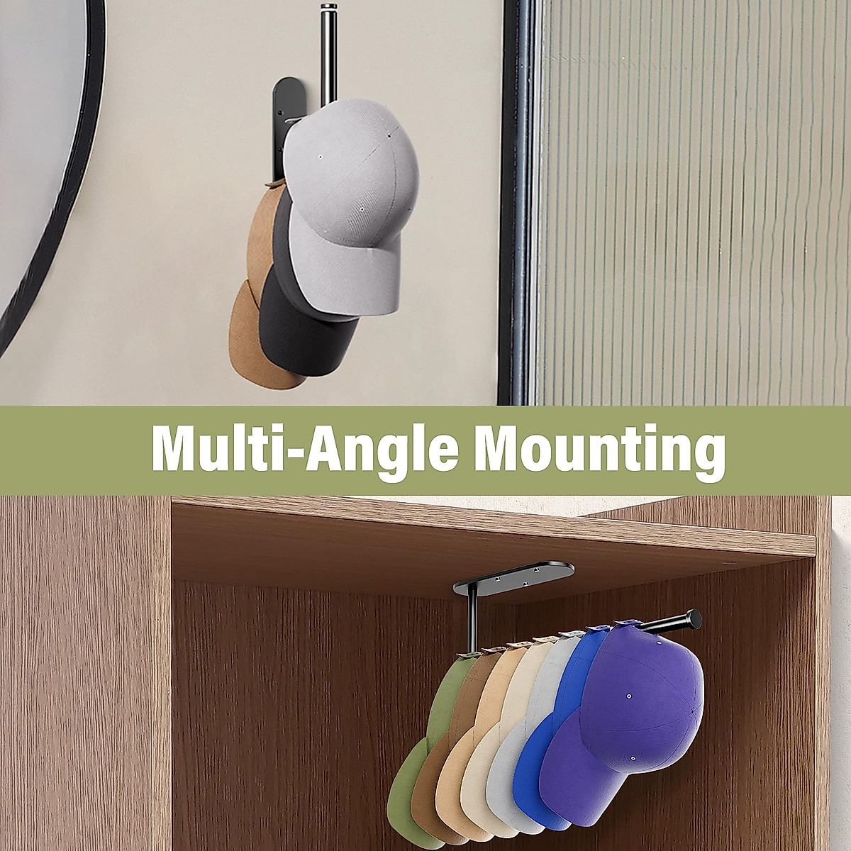 Volnamal Hat Organizer for Baseball Caps(2 Pack), Metal Retractable Hat Rack for Baseball Caps, Hat Holder Organizer, Hat Hanger Wall Drilled/Strong Adhesive for Closet Organizers and Storage