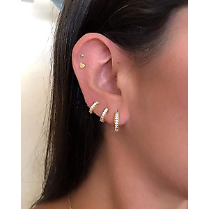 micuco 3 Pairs Small Hoop Earrings Tiny Cartilage Earrings for Women Cubic Zirconia Earrings Gold Plated Huggie Hoop Ear Piercing Earrings for Men Gold Plated 8mm 10mm 12mm