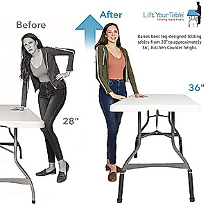 Lift Your Table® Folding Table Risers, Made In The USA, Easy-To-Use Bent Leg Folding Table Extensions, Counter Height (Original Foot), Raises Folding Tables 8” Inches. Durable, Sturdy. Set of 4, Black