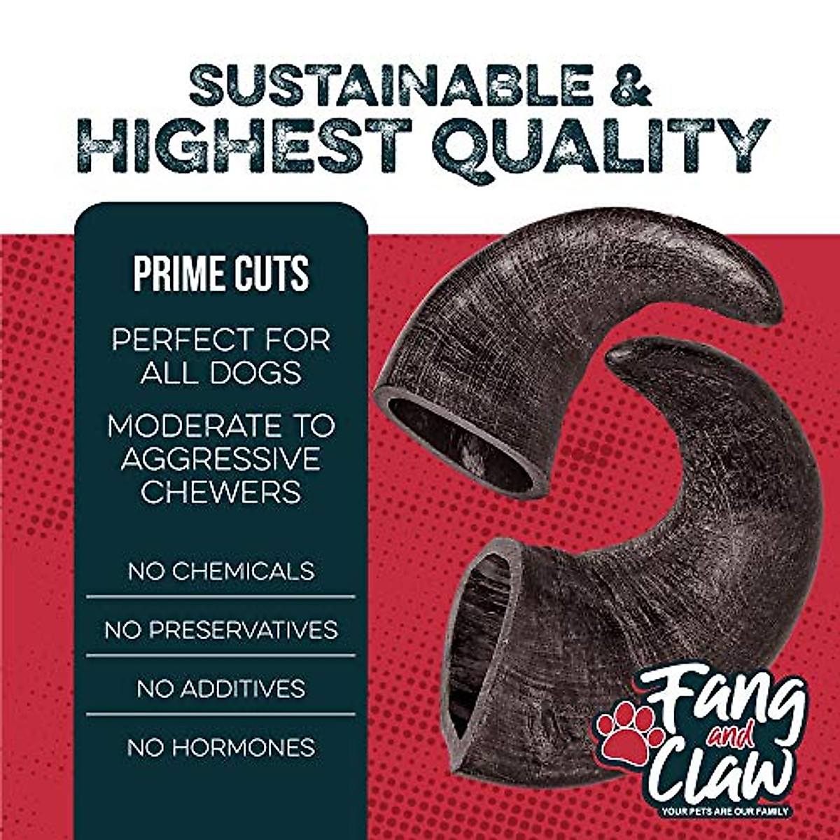Water Buffalo Horn Dog Chew 4 Pack - Small 4" - All Natural Free Range Grass Fed Single Source Protein - No Chemicals, Additives, Hormones - Long Lasting, Good for Aggressive Chewers