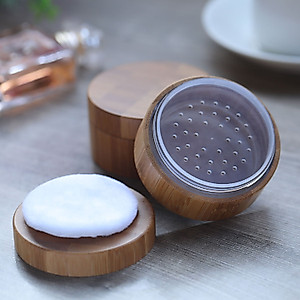 Frienda 30 ml Empty Loose Powder Container Bamboo Cosmetic Makeup Loose Powder Box Case Holder with Sifter Lids and Puff