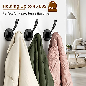 ZUONAI Matte Black Coat Hooks 2 Pack Black Metal Wall Hooks for Hanging Coat and Hat Hook Black Hooks for Wall Hooks for Coats Heavy Duty Black Towel Hook for Hanging Coats Bedroom Hooks