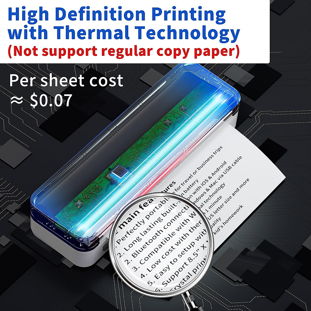 JADENS Portable Printers Wireless for Travel, Support 8.5" X 11" US Letter, Bluetooth Thermal Printer Compatible with iOS, Android & Laptop, Inkless Mobile Printer for Office, Home, School