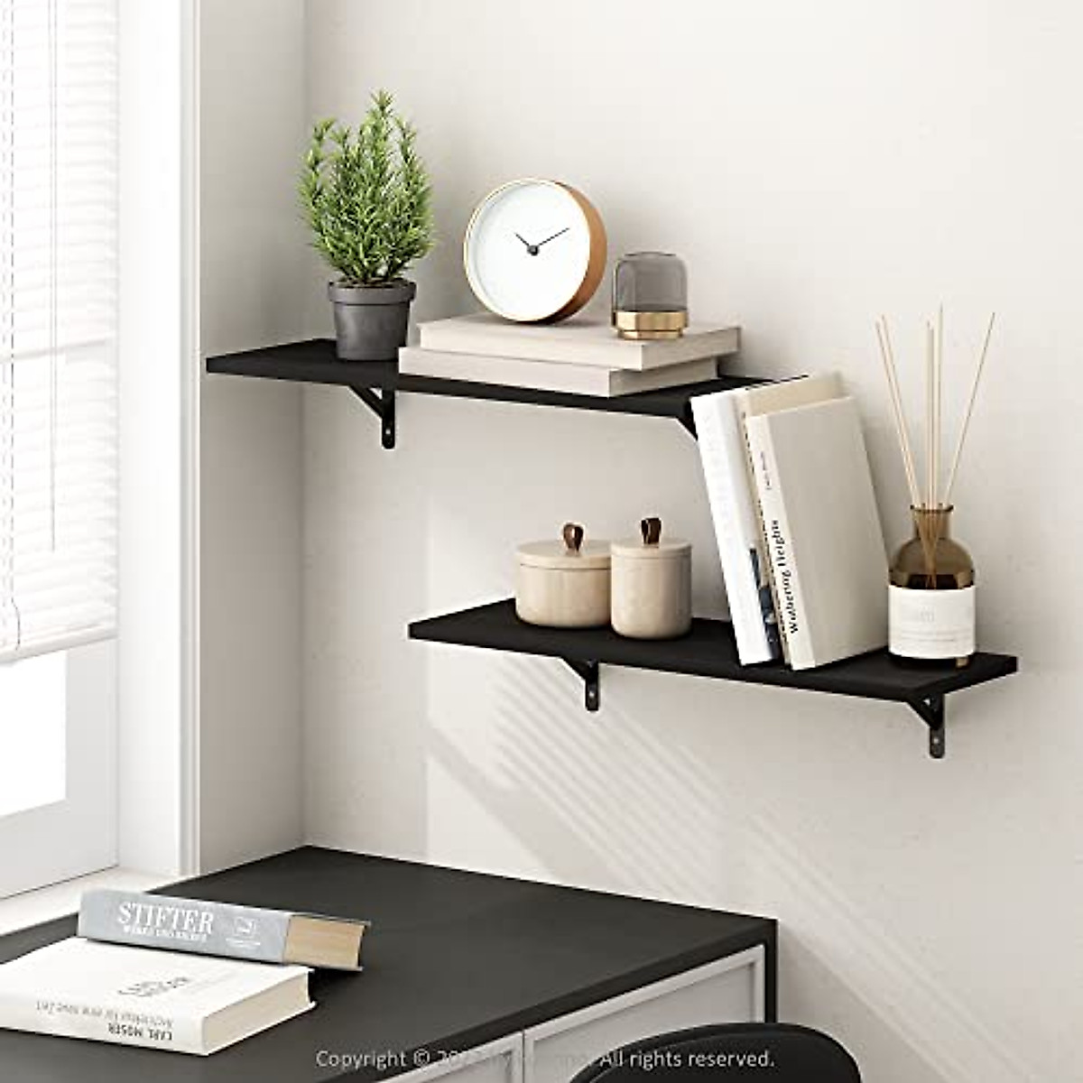 Furinno Rossi 23-Inch Wall Mounted Floating Display Shelves, Espresso, Set of 2