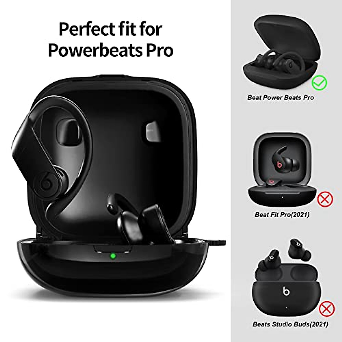 Powerbeats Pro Case Cover, Filoto Hard Case for Powerbeats Pro Wireless Earbuds Full Body Shockproof Protective Charging Case Skin with Keychain Accessories for Men Women (Black)
