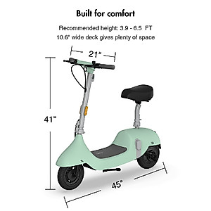 OKAI EA10 Electric Scooter with Seat, Up to 25-34 Miles Range & 15.5MPH, Modern Moped Scooter Bike with 10inch Vacuum Tires (EA10 Pro, Green)