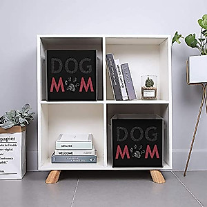 Dog Mom Foldable Storage Bins Printd Fabric Cube Baskets Boxes with Handles for Clothes Toys, 11x11x11