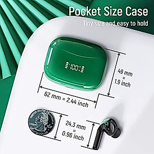 Wireless Earbuds Bluetooth Headphones 60H Playtime Ear Buds with LED Power Display Charging Case Earphones in-Ear Earbud with Microphone for Android Cell Phone Gaming Computer Laptop Sport Green