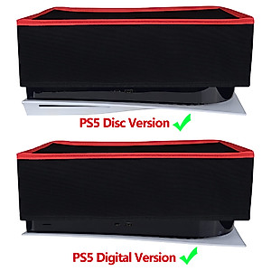 PlayVital Dust Cover Dust Plug Set for ps5 Digital Edition & Disc Edition - Red Trim Horizontal