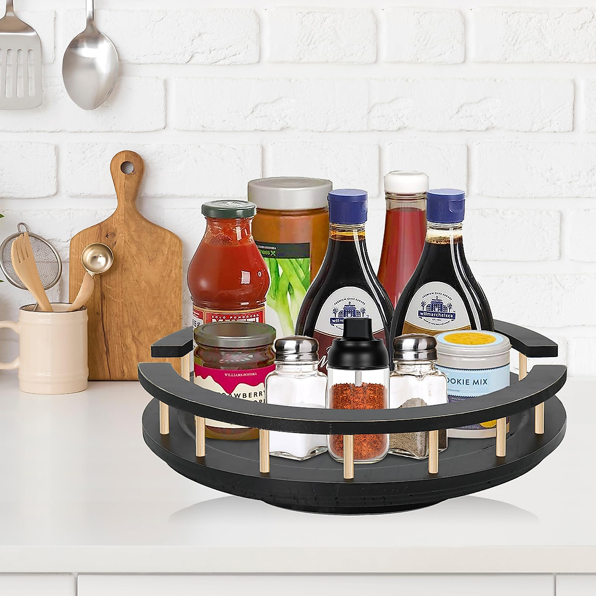 Lazy Susan Turntable for Cabinet, Wood Lazy Susan Organizer for Table, Large Rotating Vanity Tray for Countertop, 360 Turntable Lazy Susan for Pantry Kitchen Bathroom Countertop, 12.5 Inch,White