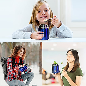 NicePix Insulated Stainless Steel Metal Food Jar with Travel Bag, Foldable Steel Spoon, Bowl. Leak proof wide mouth Insulated Steel Vacuum Food Jar for travel work