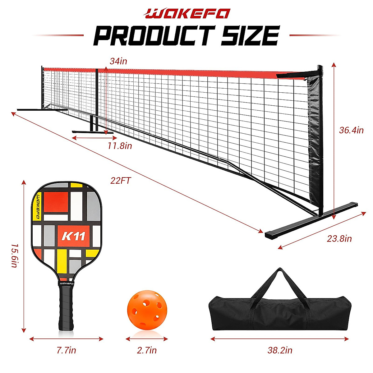 Pickleball Net Set - Portable Pickleball Net System, Steady Metal Frame, 22FT Regular Size, 4 Pickleball Paddles & 4 Balls, 1 Carry Bag, Pickleball Set for Indoor Outdoor Play
