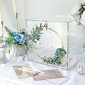 OurWarm Clear Acrylic Card Box with Lock & Slot, Thick DIY Wedding Card Box for Wedding Reception, Large Money Gift Box Eucalyptus Graduation Card Box for Party Graduation Birthday Baby Shower