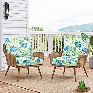 Sunlit Outdoor Cushion Covers, Replacement Cover Only, 4 Pack Waterproof Patio Chair Seat Slipcovers with Zipper and Tie, 24" x 24" x 4", Tropical Leaf, Green