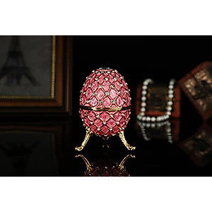 QIFU Vintage Pink Faberge Egg Style Enameled Trinket Box Hinged with Mini Royal Carriage