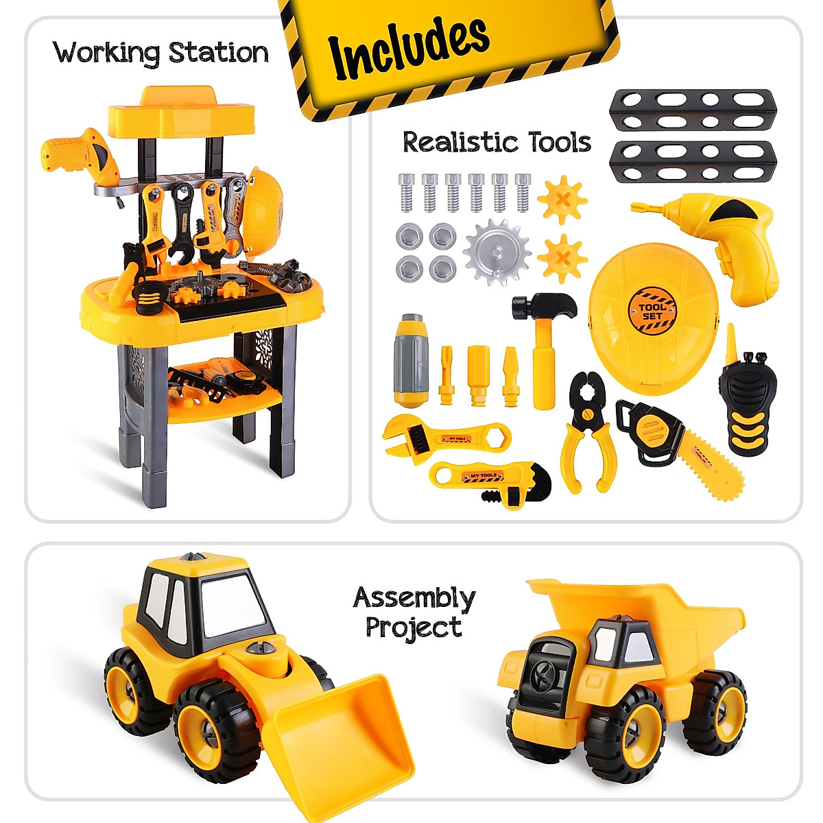 Tool Set with Electronic Toy Drill, Pretend Play for Toddlers, Construction Kits for Kids Ages 3-5 Years Old, Toddler Boy Toys (Workbench)