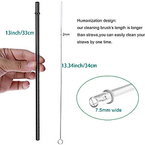 DAKOUFISH 13 Inch Long Black Reusable Plastic Replacement Drinking Straws for 40 oz & 50 oz Mason Jar,Tumblers, Set of 12 with Cleaning Brush (13inch, Black)