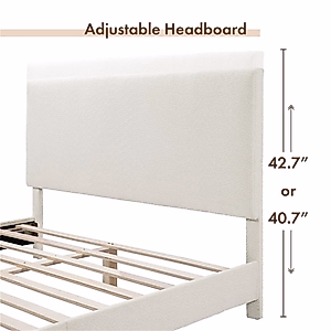 BOWERY HILL Modern Boucle Fabric Mattress Ready Queen Bed in White