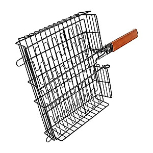 Mr. Bar-B-Q Deluxe Adjustable Stainless Steel Grilling Basket, Folding Grilling Baskets With Handle, Outdoor Camping BBQ Rack for Fish, Shrimp, Vegetables, Barbeque Griller Cooking Accessories