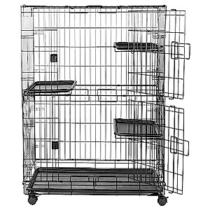 Amazon Basics Large 3-Tier Cat Cage Playpen Box Crate Kennel - 36 x 22 x 51 Inches, Black