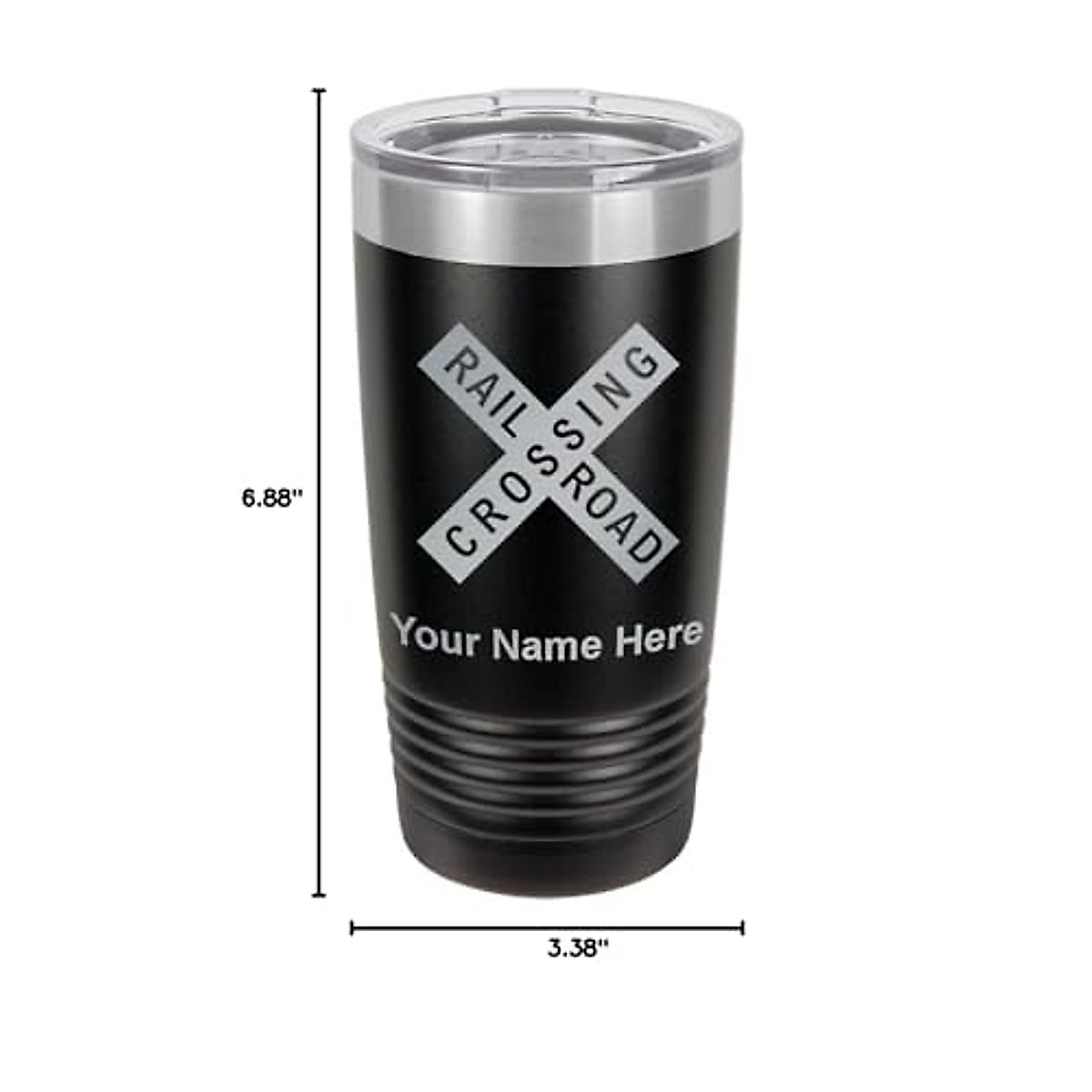 LaserGram 20oz Vacuum Insulated Tumbler Mug, Railroad Crossing Sign 1, Personalized Engraving Included (Black)