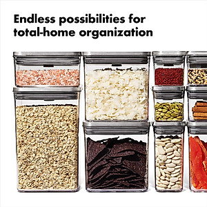 OXO Steel POP Container Medium Rectangle - 2.7 Qt for Rice, Pasta and More,Grey