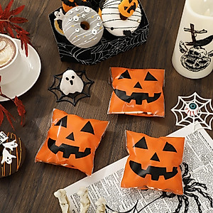 JarThenaAMCS 320Pcs Halloween Self Adhesive Treat Bags Funny Pumpkin Cellophane Bags Orange Black Candy Bags Plastic Goodie Bags for Party Gift Snack Wrapping Supplies