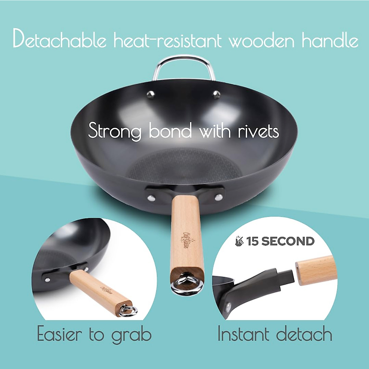 ChefSeason Carbon Steel Wok, 12.6" Round Bottom Wok Pan for Stir-Frying, Large Uncoated Nonstick Chinese Wok, Pre-Seasoned Deep Pow Wok for Gas Cooktops, Free Shopping Bag