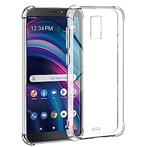 YJROP for BLU View 3 Case with Tempered Glass Screen Protector Transparent Silicone Bumpers Anti-Scratch Shockproof Protective Crystal Clear Phone Case Cover for BLU View 3 B140DL (Clear)
