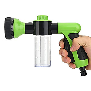 Garden Hose Nozzle, High Pressure Spray Car Washer Foam Water Gun Cleaning Tool Washer 6m Heavy Duty 8 Adjustable Watering Patterns(Green)