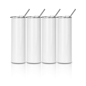 PYD Life Sublimation Blanks Tumbler Skinny 30 OZ Straight Stainless Steel Coffee Tumbler with Lid and Metal Straw for Tumbler Press Machine Heat Transfer (4, 30 OZ)