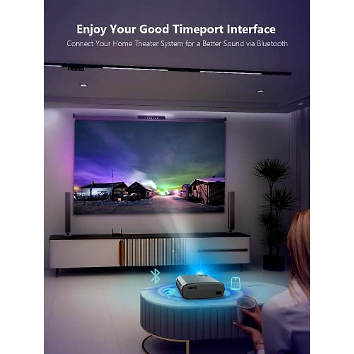 WEWATCH V50 5G WiFi Projector 1080P with Blutooth (Gray), PS101 Adjustable Height Table Projector Tripod Stand