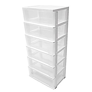 Gdrasuya10 Plastic Drawers Dresser with 6 Drawers, 19.7 x 13 x 43inches Plastic Tower Closet Organizer with Wheels Suitable for Apartments Condos And Dorm Room, (White)