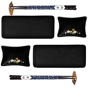 Artcome 8 Piece Japanese Style Ceramic Sushi Plate Dinnerware Set with 2 Sushi Plates, 2 Sauce Dishes, 2 Pairs of Chopsticks, 2 Chopsticks Holders