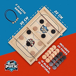 Crazy Games Fun Games Sling Puck Table Board Game I 14" Small Wooden Family Indoor Two Player, Table Games for Family - Top Hockey for Adults & Kids, Competitive Game for Parties It is Fun