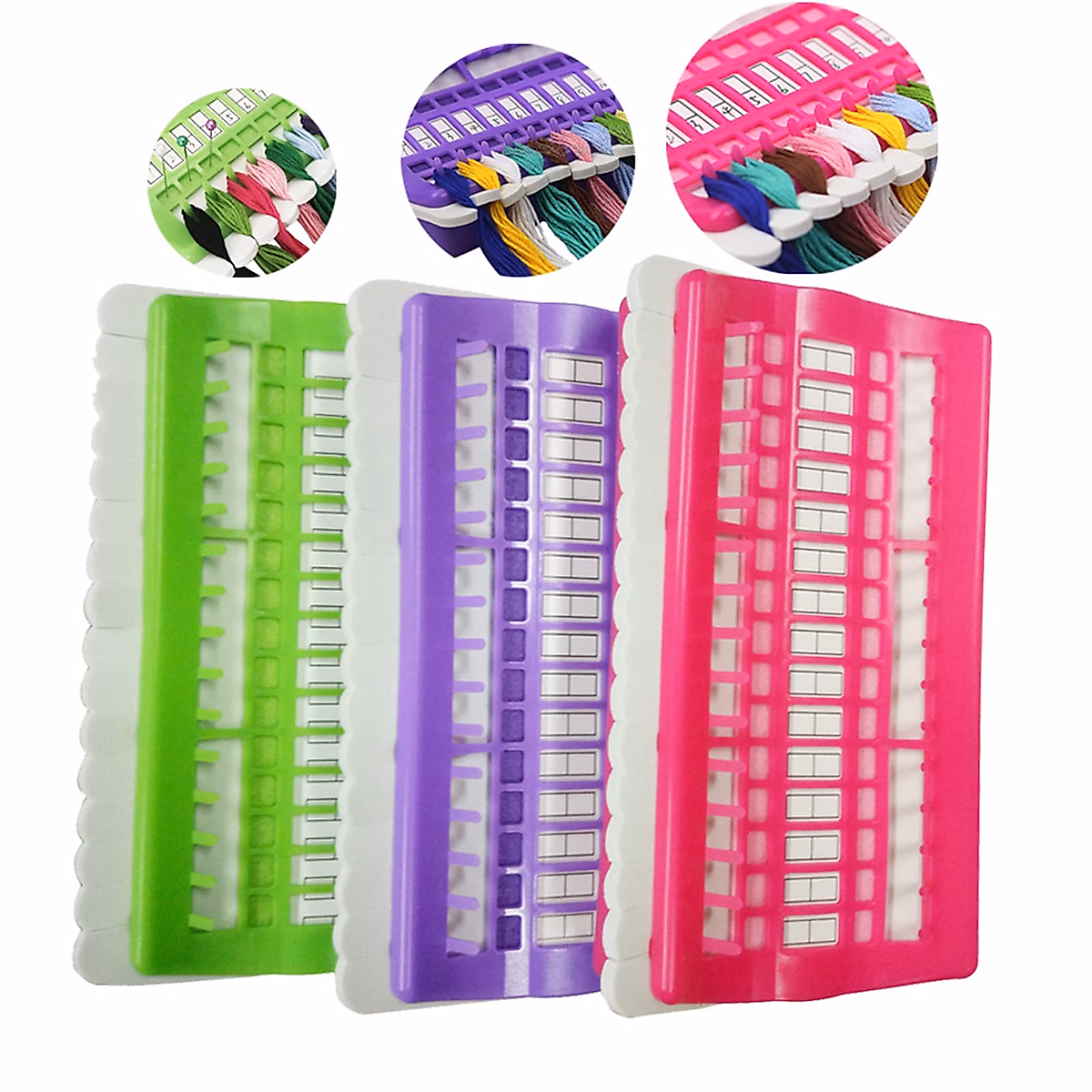 Yunnyp 50 Positions Embroidery Floss Organizer Shelf,Thread Organizers for Cross Stitch Embroidery Kit Tools Sewing Needle Holder Kit with 4Pcs Blank Replaceable Project Cards