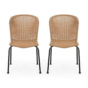 Christopher Knight Home Dinah Outdoor Wicker Dining Chair (Set of 2), Light Brown, Black
