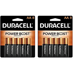 Duracell Coppertop AA Batteries with Power Boost Ingredients, 8 Count Pack Double A Battery with Long-Lasting Power, Alkaline AA Battery for Household and Office Devices (Pack of 2)