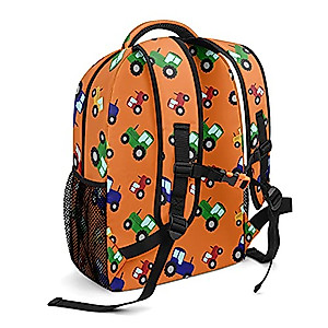 Personalized Orange Tractors Backpack School Bag with Name Waterproof Travel Daypack Bag for Man Woman Gifts